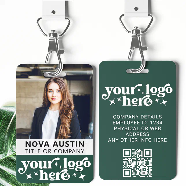Green Employee Photo ID With QR Code Business Logo Badge | Zazzle