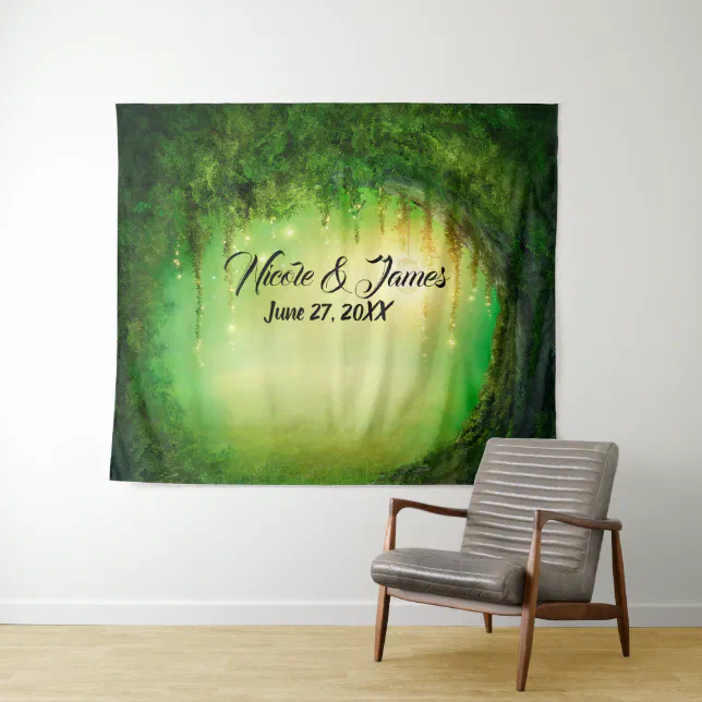 Green Enchanted Forest Trees Woods Party Backdrop | Zazzle