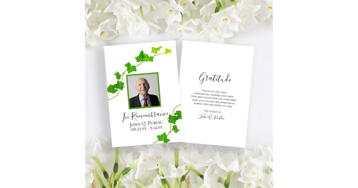 Green English Ivy Vine Foliage Funeral Sympathy Thank You Card | Zazzle