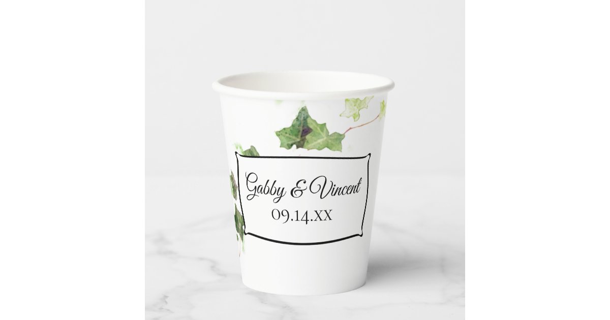Green English Ivy Vine Watercolor Wedding Paper Cups | Zazzle