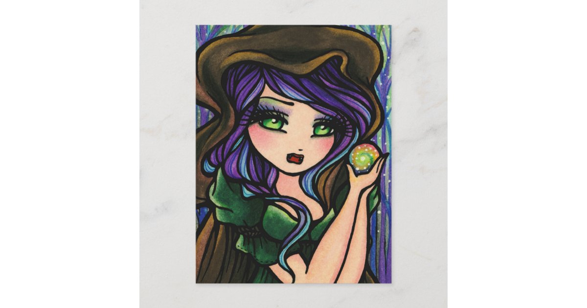 Green Envy Magic Forest Fantasy Art Girl Postcard | Zazzle
