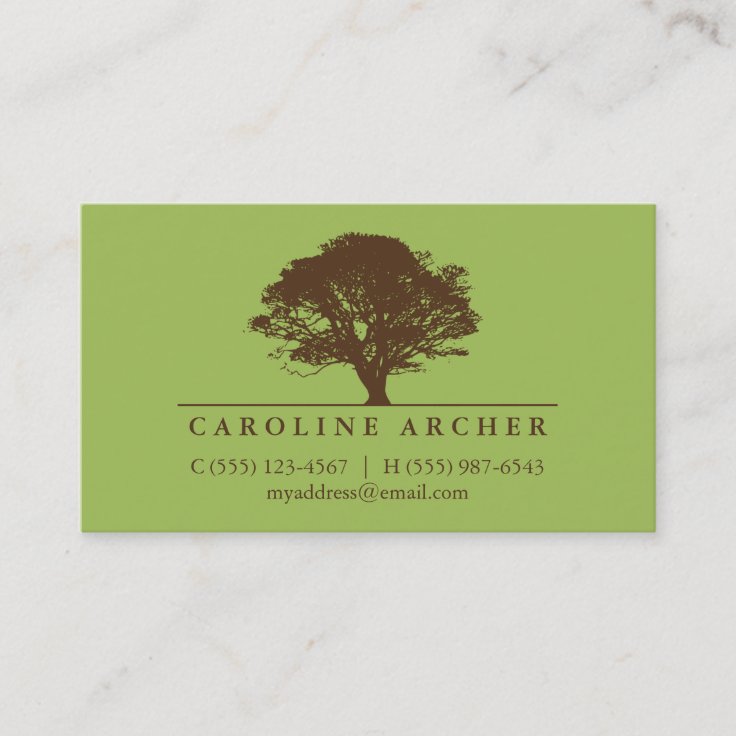 Green eternal oak tree elegant style nature business card | Zazzle