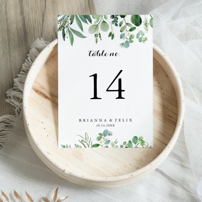 Green Eucalyptus Botanical Calligraphy Wedding Table Number | Zazzle