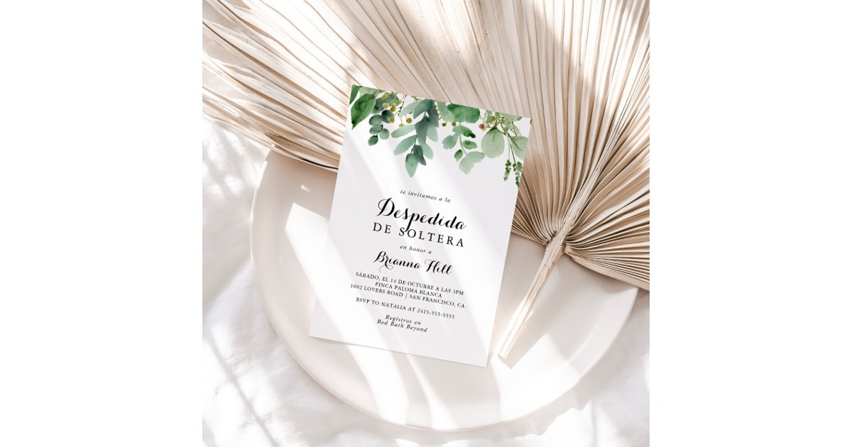Green Eucalyptus Botanical Spanish Bridal Shower Invitation | Zazzle