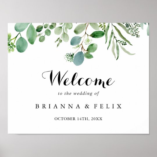 Green Eucalyptus Botanical Wedding Welcome Sign | Zazzle.com