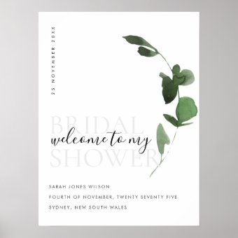 Green Eucalyptus Foliage Bridal Shower Welcome Poster | Zazzle