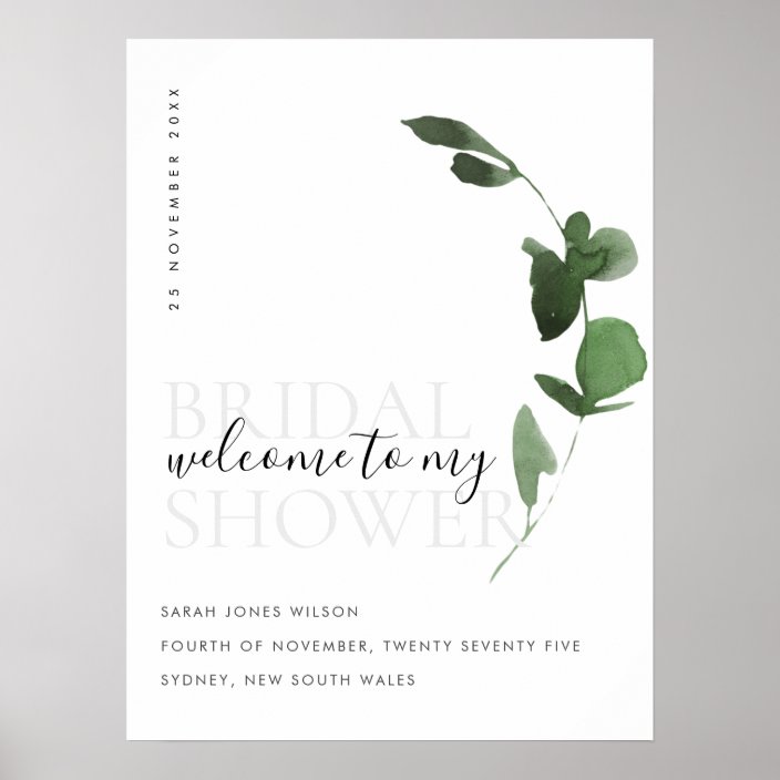 Green Eucalyptus Foliage Bridal Shower Welcome Poster | Zazzle.com