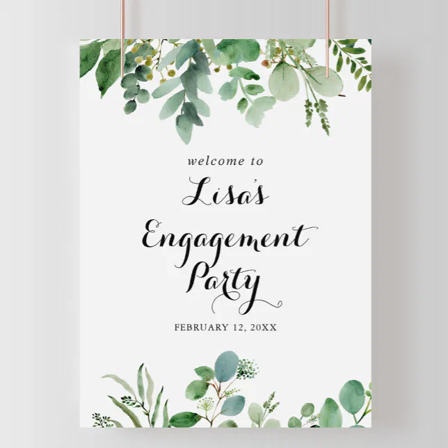 Green Eucalyptus Foliage Engagement Welcome Poster | Zazzle