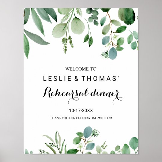 Green Eucalyptus Foliage Rehearsal dinner Welcome Poster | Zazzle.com