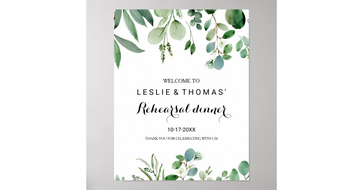 Green Eucalyptus Foliage Rehearsal dinner Welcome Poster | Zazzle