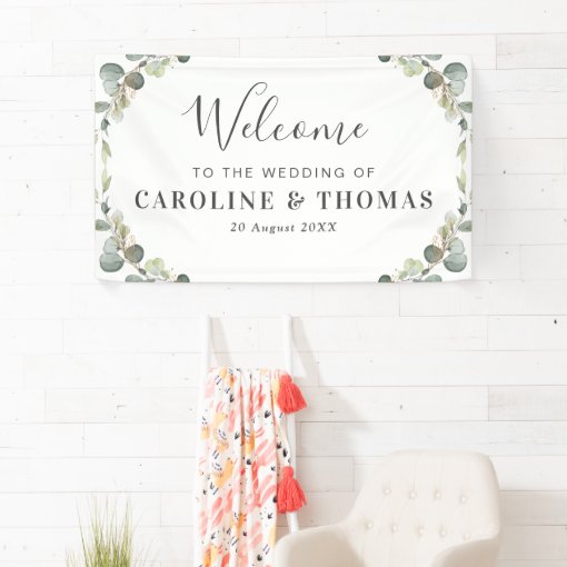 green eucalyptus foliage welcome wedding banner | Zazzle