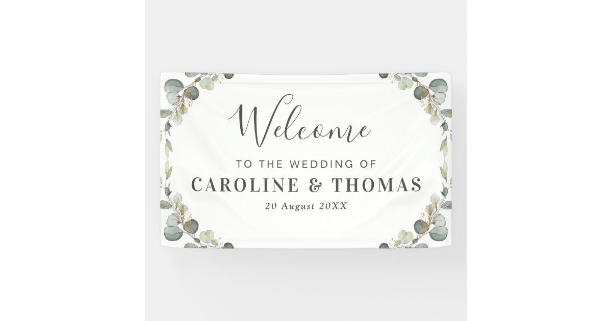 green eucalyptus foliage welcome wedding banner | Zazzle