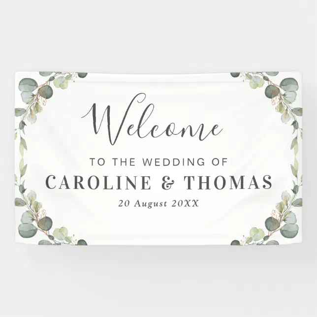 green eucalyptus foliage welcome wedding banner | Zazzle
