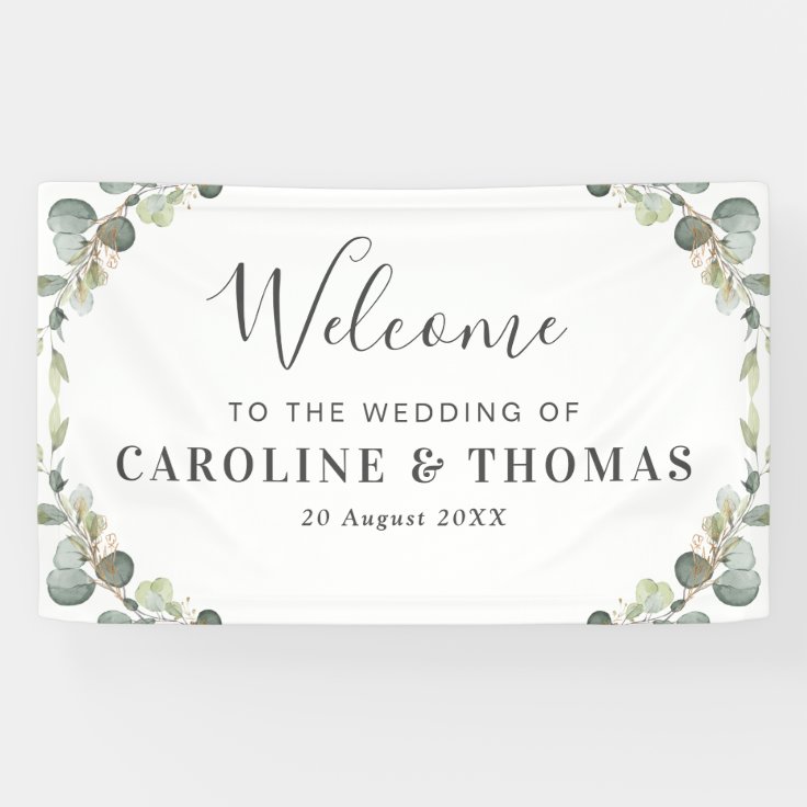 green eucalyptus foliage welcome wedding banner | Zazzle