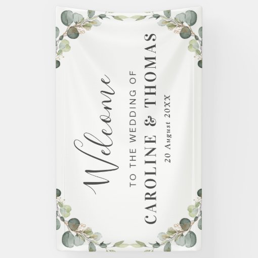 green eucalyptus foliage welcome wedding banner | Zazzle