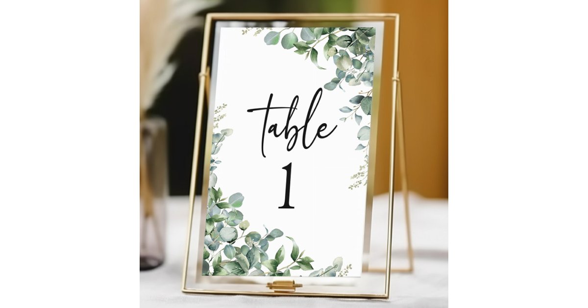 Green Eucalyptus Garden Botanical Wedding Table Number | Zazzle