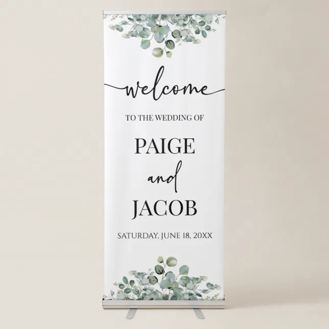 Green Eucalyptus Garden Botanical Wedding Welcome Retractable Banner ...