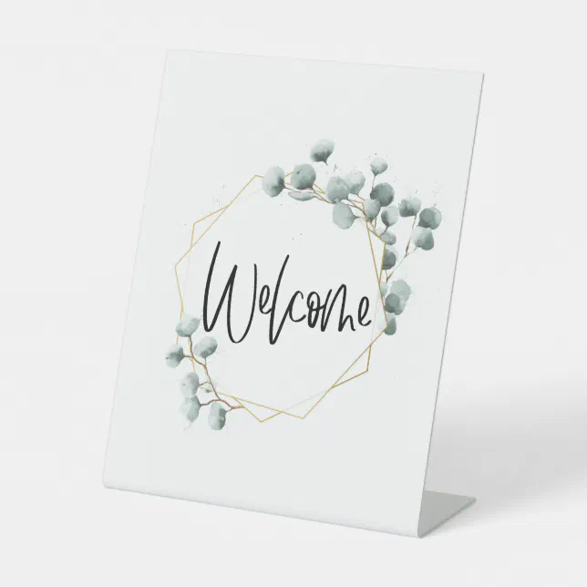 Green Eucalyptus Gold Frame Mini Welcome Sign | Zazzle