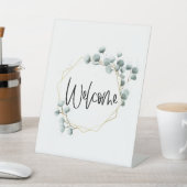 Green Eucalyptus Gold Frame Mini Welcome Sign | Zazzle