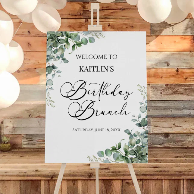 Green Eucalyptus Leaf Birthday Brunch Welcome Sign | Zazzle