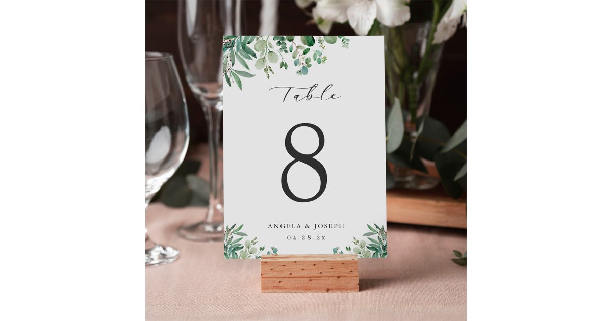 Green Eucalyptus Leaves 5x7 Table Number Card | Zazzle