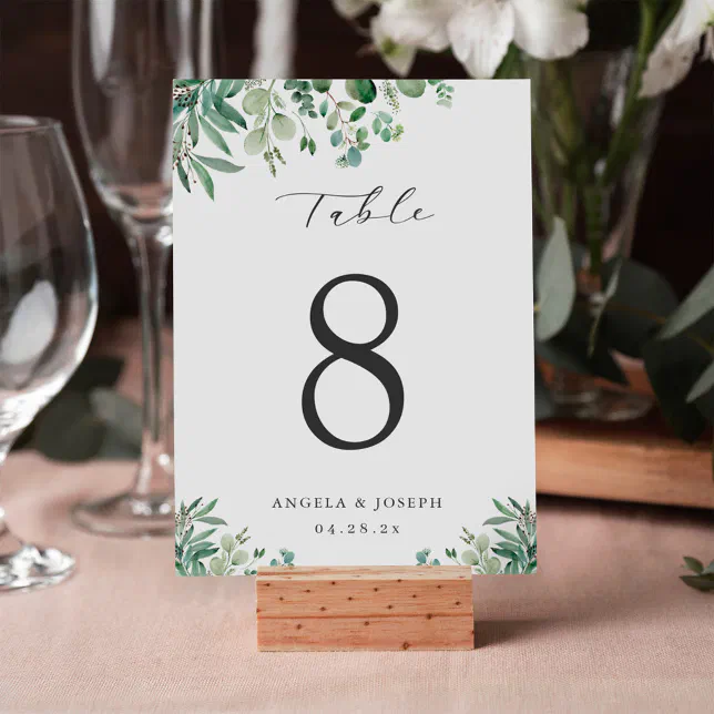 Green Eucalyptus Leaves 5x7 Table Number Card | Zazzle