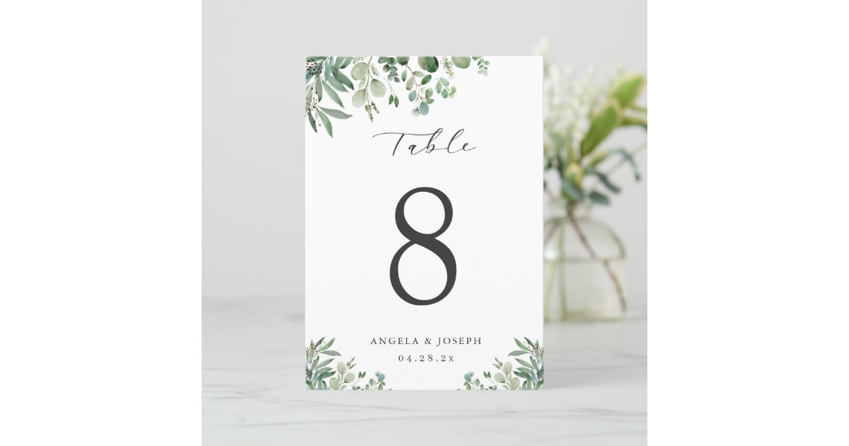 Green Eucalyptus Leaves 5x7 Table Number Card | Zazzle