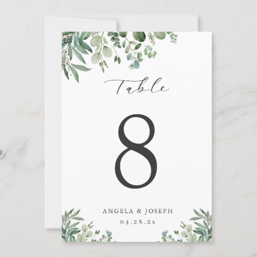 Green Eucalyptus Leaves 5x7 Table Number Card | Zazzle