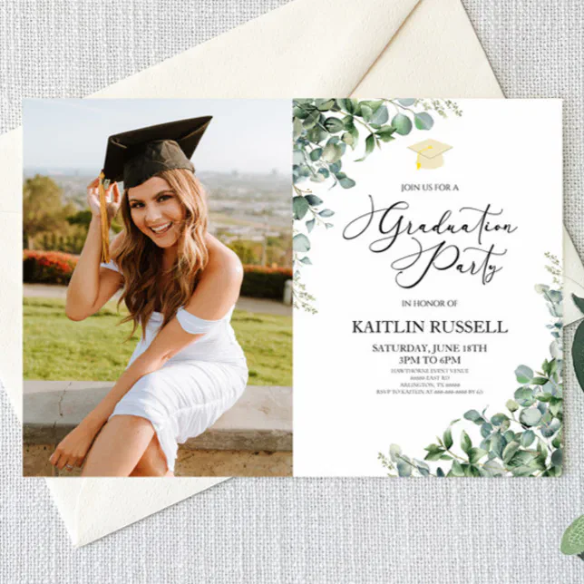 Green Eucalyptus Leaves Botanical Graduation Party Invitation | Zazzle
