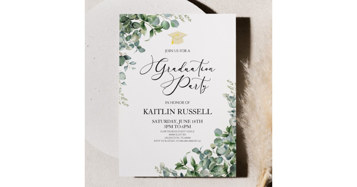 Green Eucalyptus Leaves Botanical Graduation Party Invitation | Zazzle