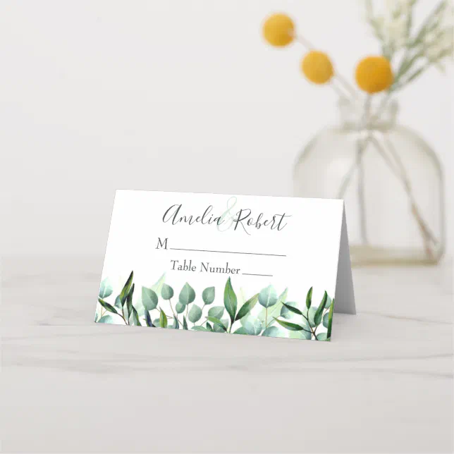 Green Eucalyptus Leaves Place Card | Zazzle