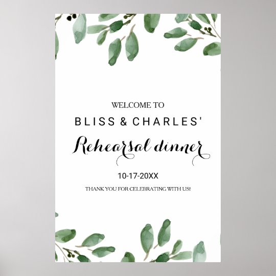 Green Eucalyptus Rehearsal dinner Welcome Poster | Zazzle.com