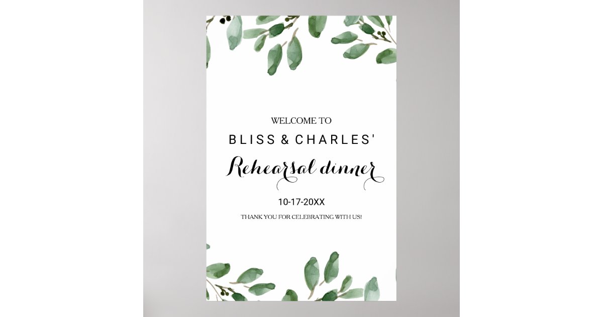 Green Eucalyptus Rehearsal dinner Welcome Poster | Zazzle