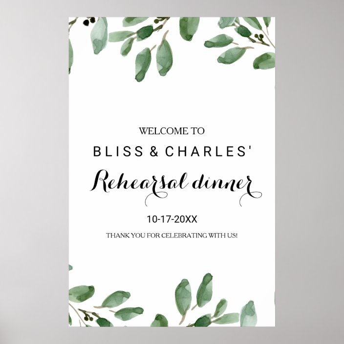 Green Eucalyptus Rehearsal dinner Welcome Poster | Zazzle.com