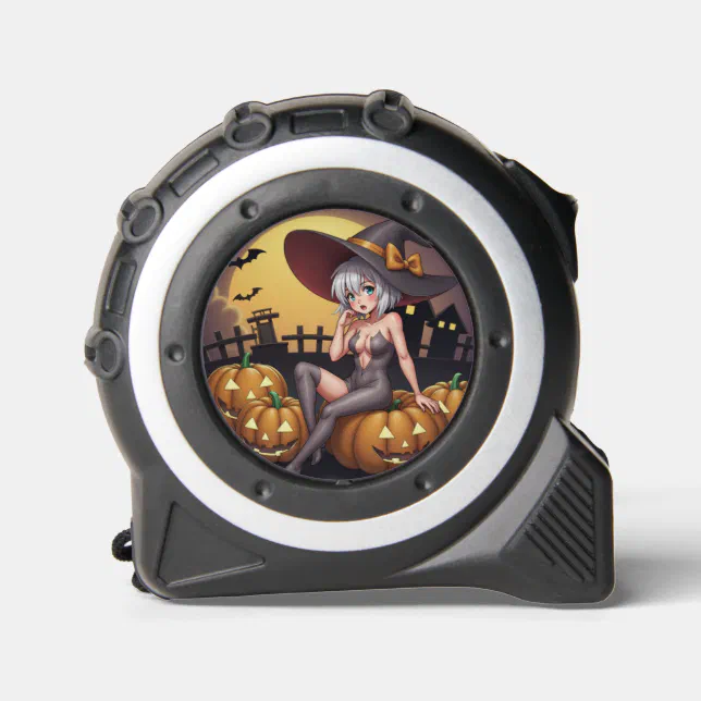Green Eye Halloween Witch on Jack-O-Lantern's Tape Measure | Zazzle
