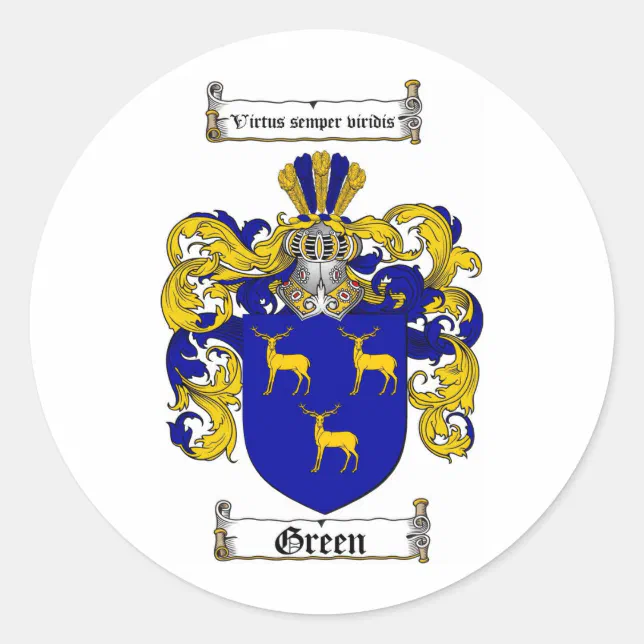 GREEN FAMILY CREST - GREEN COAT OF ARMS CLASSIC ROUND STICKER | Zazzle