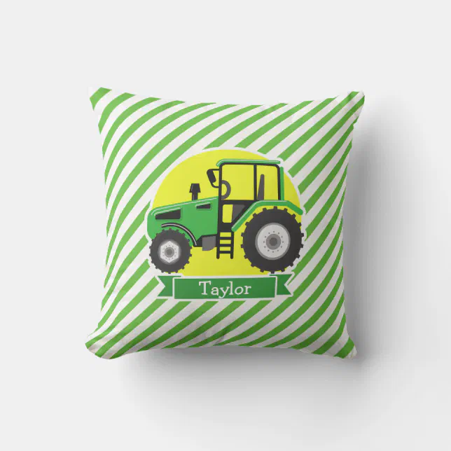 Green Farm Tractor with Yellow; Green & White Throw Pillow | Zazzle