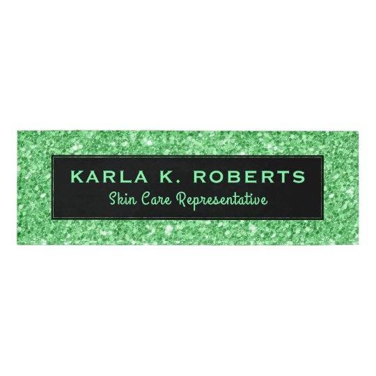 Green faux Glitter Black Accent Name Tag | Zazzle.com