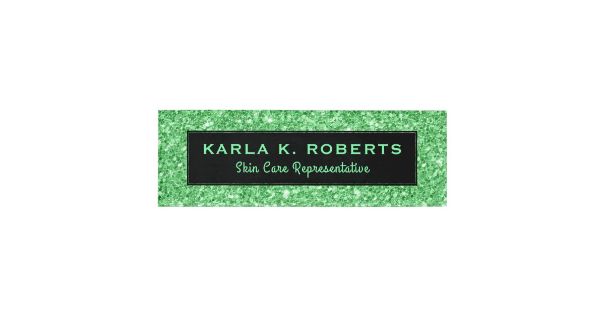 Green faux Glitter Black Accent Name Tag | Zazzle