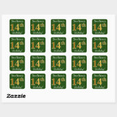 Green, Faux Gold 14th Birthday + Custom Name Square Sticker | Zazzle