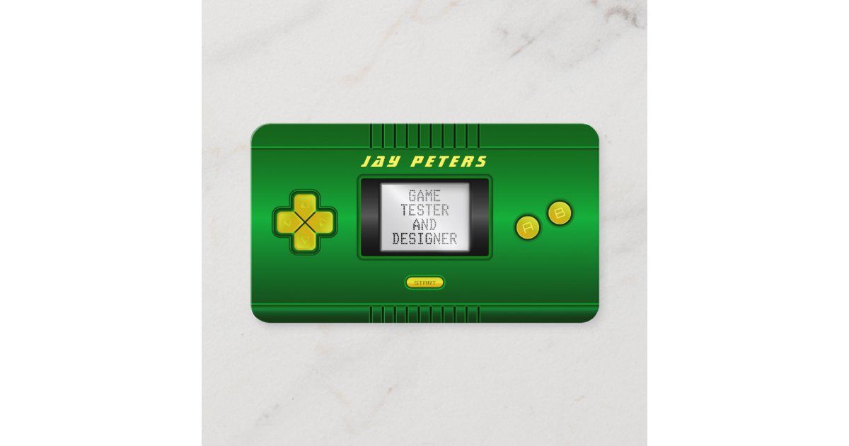 Green faux handheld portable console business card | Zazzle