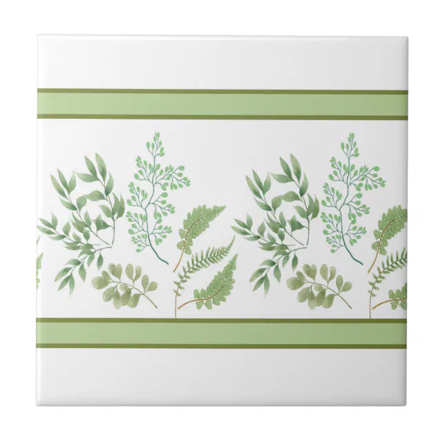 Green Fern Leaves and Branches Ceramic Tile | Zazzle
