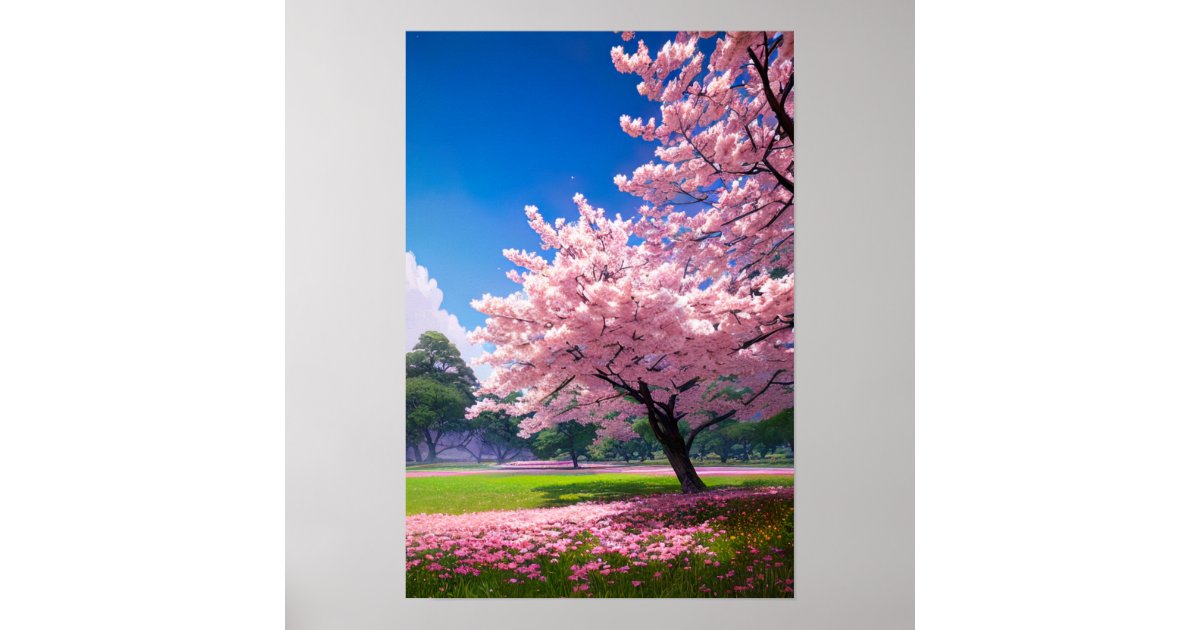 Green Fields and Blossoming Trees Poster | Zazzle