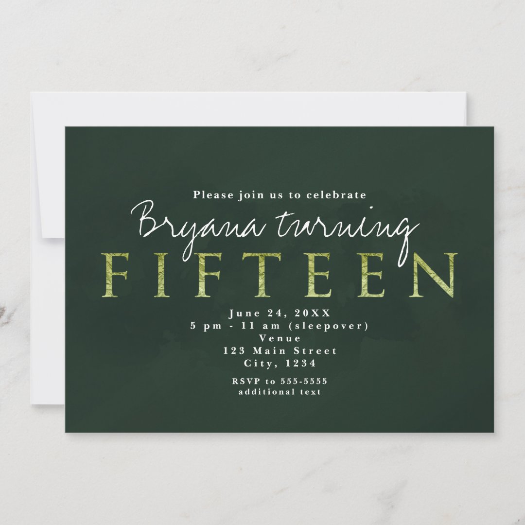 Green Fifteen 15TH 15 Birthday Party Invitation | Zazzle