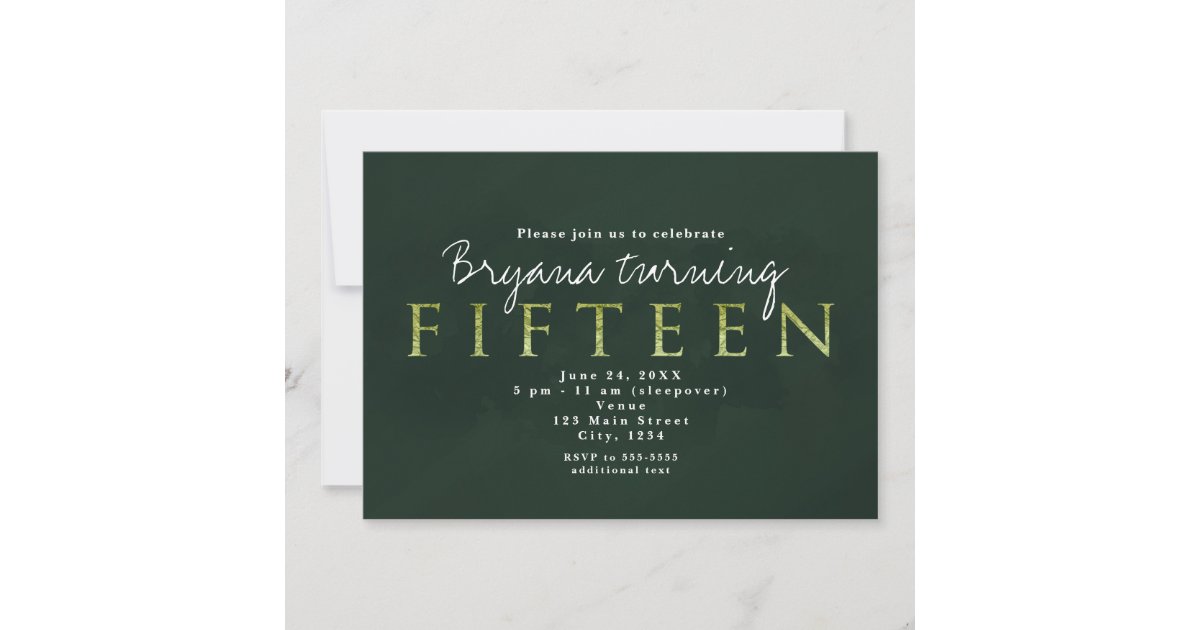Green Fifteen 15TH 15 Birthday Party Invitation | Zazzle