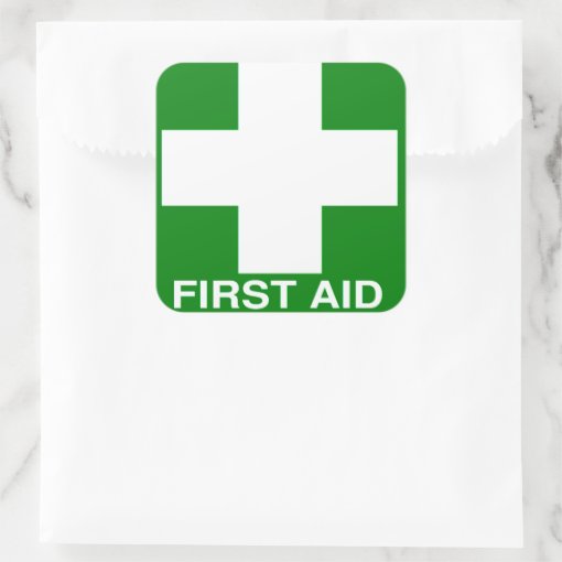 Green First Aid Sign Square Sticker | Zazzle