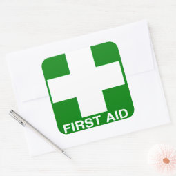 Green First Aid Sign Square Sticker | Zazzle