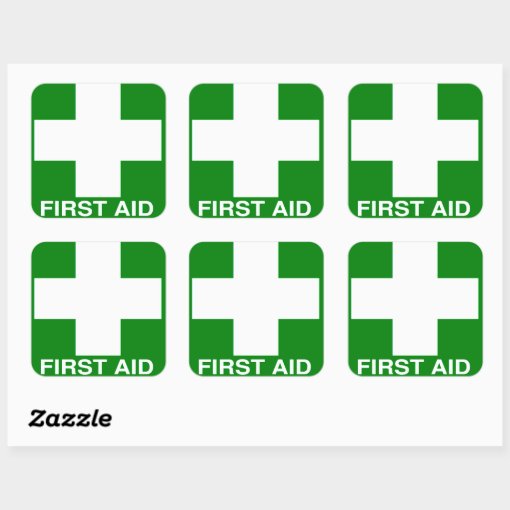 Green First Aid Sign Square Sticker | Zazzle