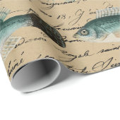 Green Fish and Cursive Writing on Tan Wrapping Paper | Zazzle