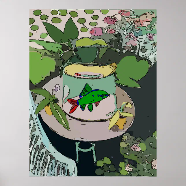 Green Fish in Bowl Poster | Zazzle